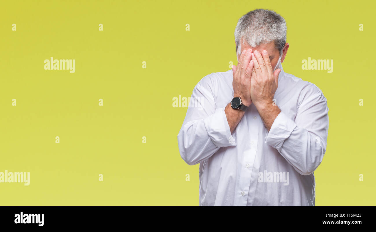 Handsome senior man over isolated background with sad expression ...