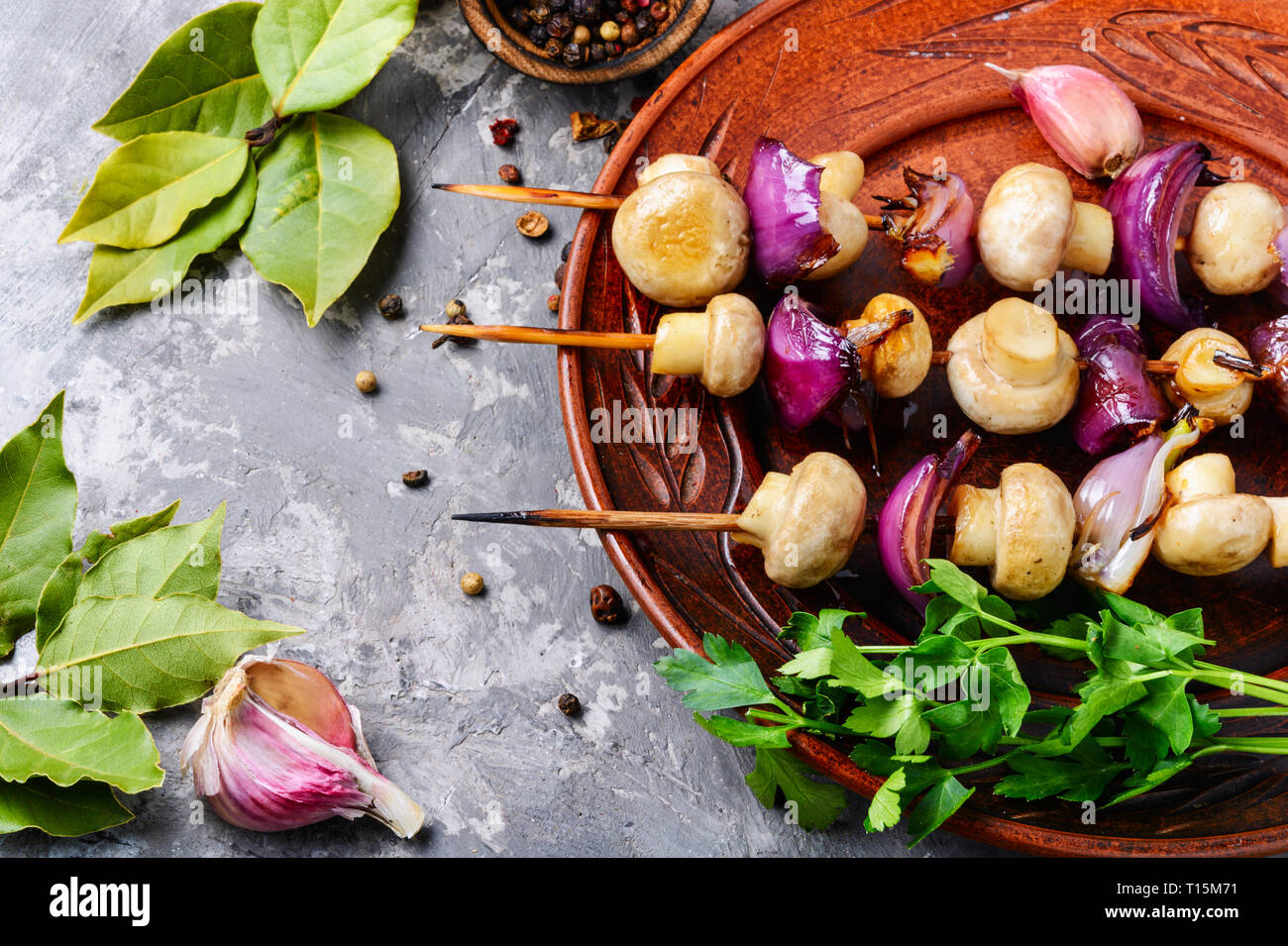 Fried mushroom skewers hi-res stock photography and images - Alamy