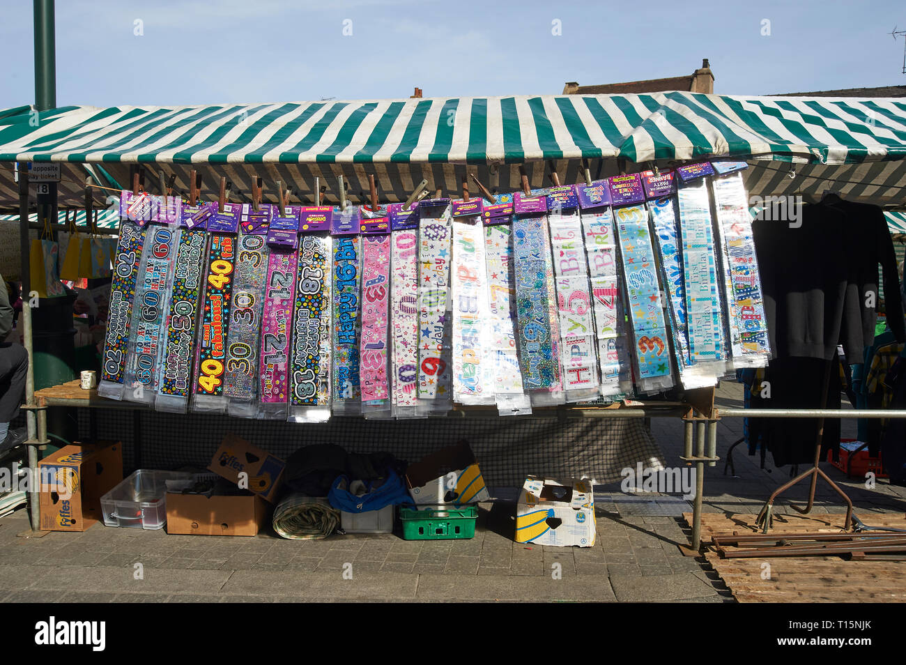 a stall selling celebration banners Beverley Market, Saturday Market ...