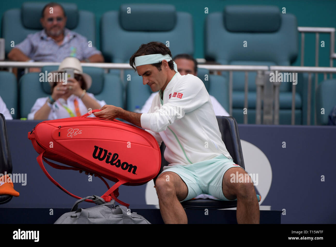 MIAMI GARDENS, FLORIDA - MARCH 23: Roger Federer on Day 6 of the Miami ...