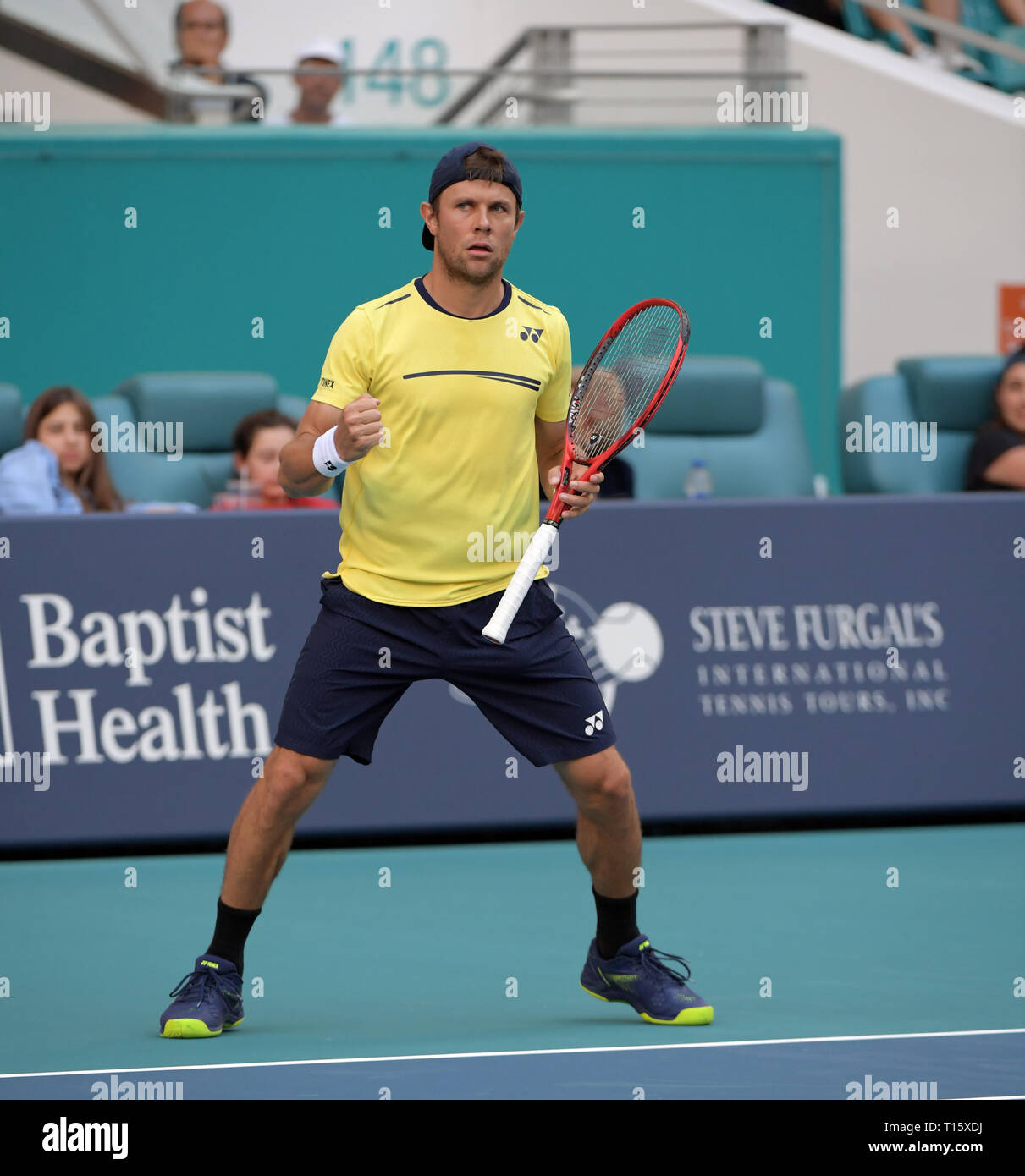 MIAMI GARDENS, FLORIDA - MARCH 23: Radu Albot looks miserable in the ...