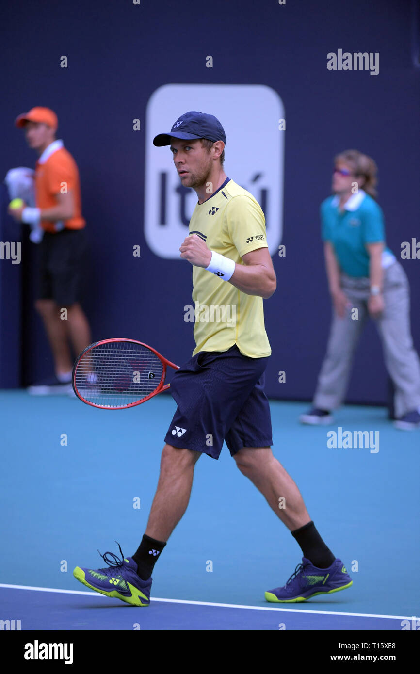 MIAMI GARDENS, FLORIDA - MARCH 23: Radu Albot looks miserable in the ...