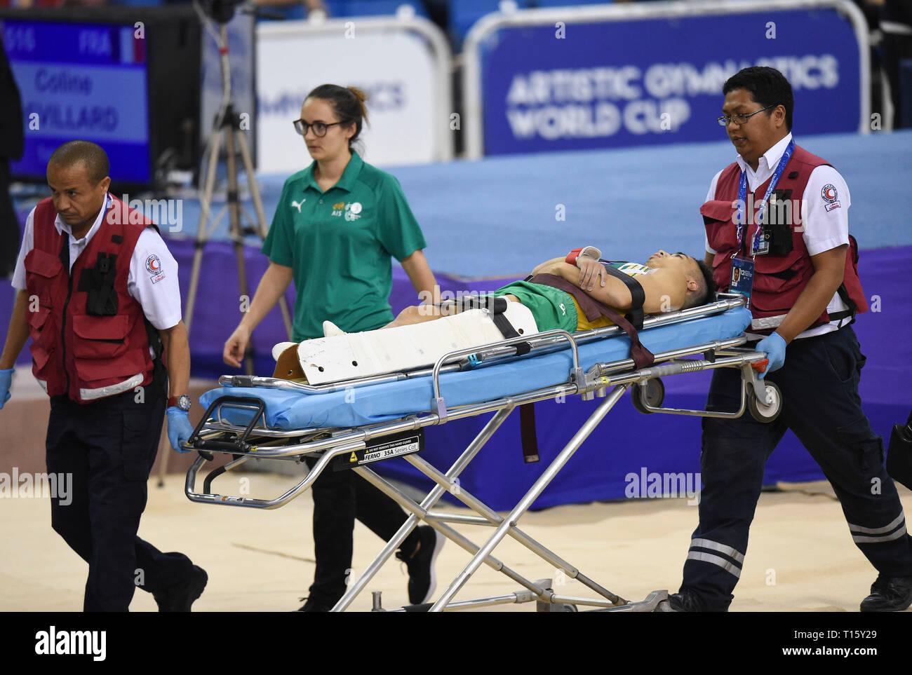 Doha, Qatar. 22nd Mar, 2019. Christopher Remkes of Australia is carried ...