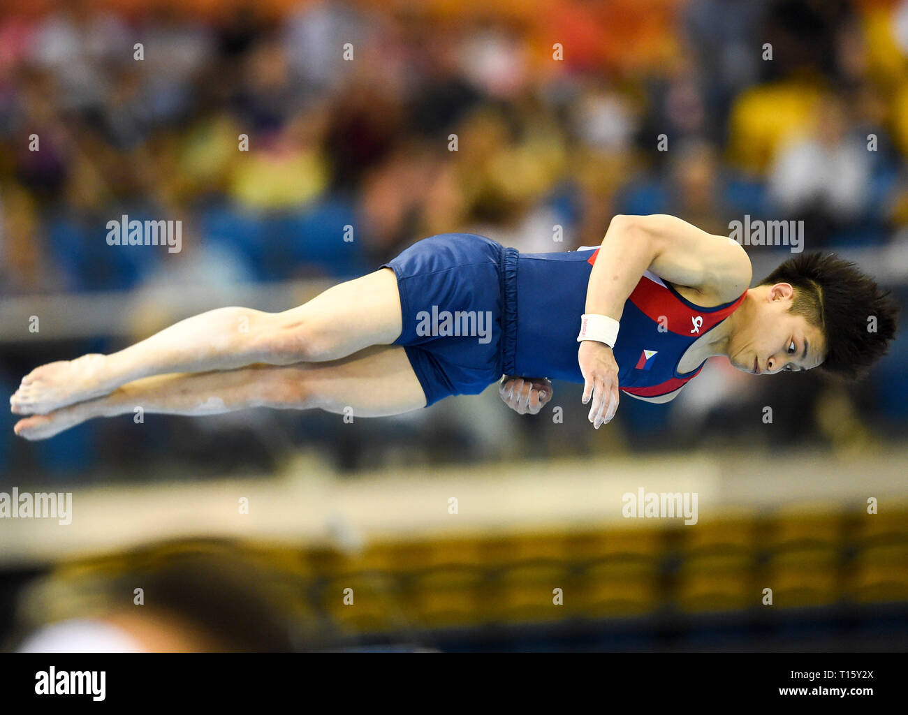 Doha, Qatar. 22nd Mar, 2019. Carlos Edriel Yulo of Philippines competes ...