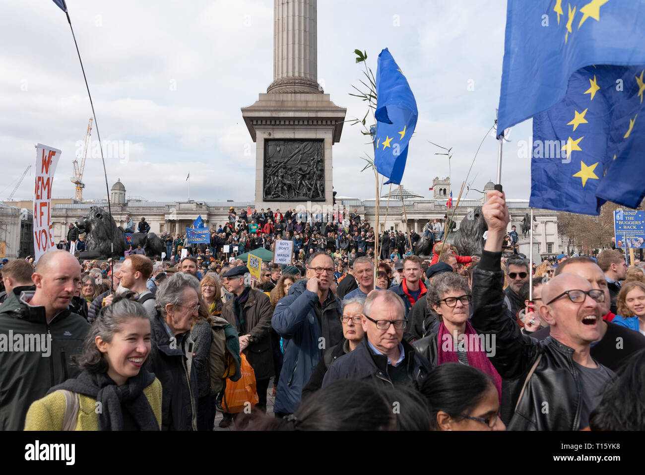 London, UK. 23rd Mar, 2019. Peoples Vote March, Trafalgar Square. Crowd ...