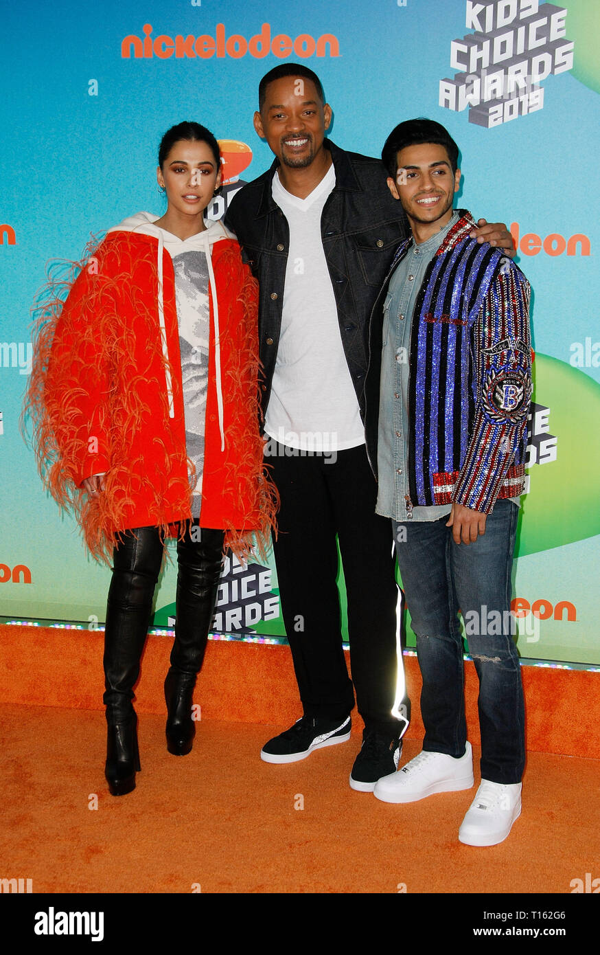 Los Angeles, USA. 23rd Mar, 2019. Naomi Scott, Will Smith, Mena Massoud ...