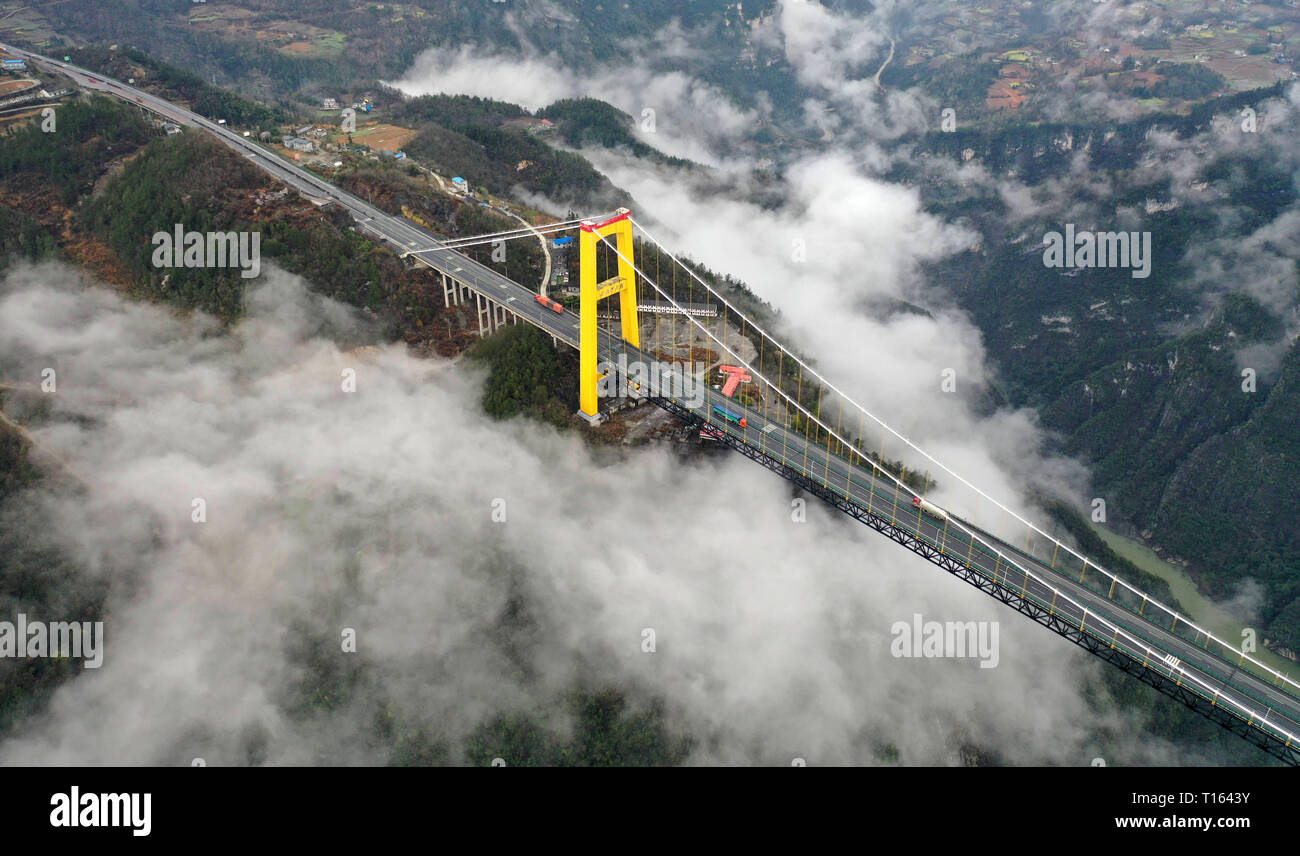 Enshi, China. 23rd Mar, 2019. This aerial photo taken on March 23, 2019 ...