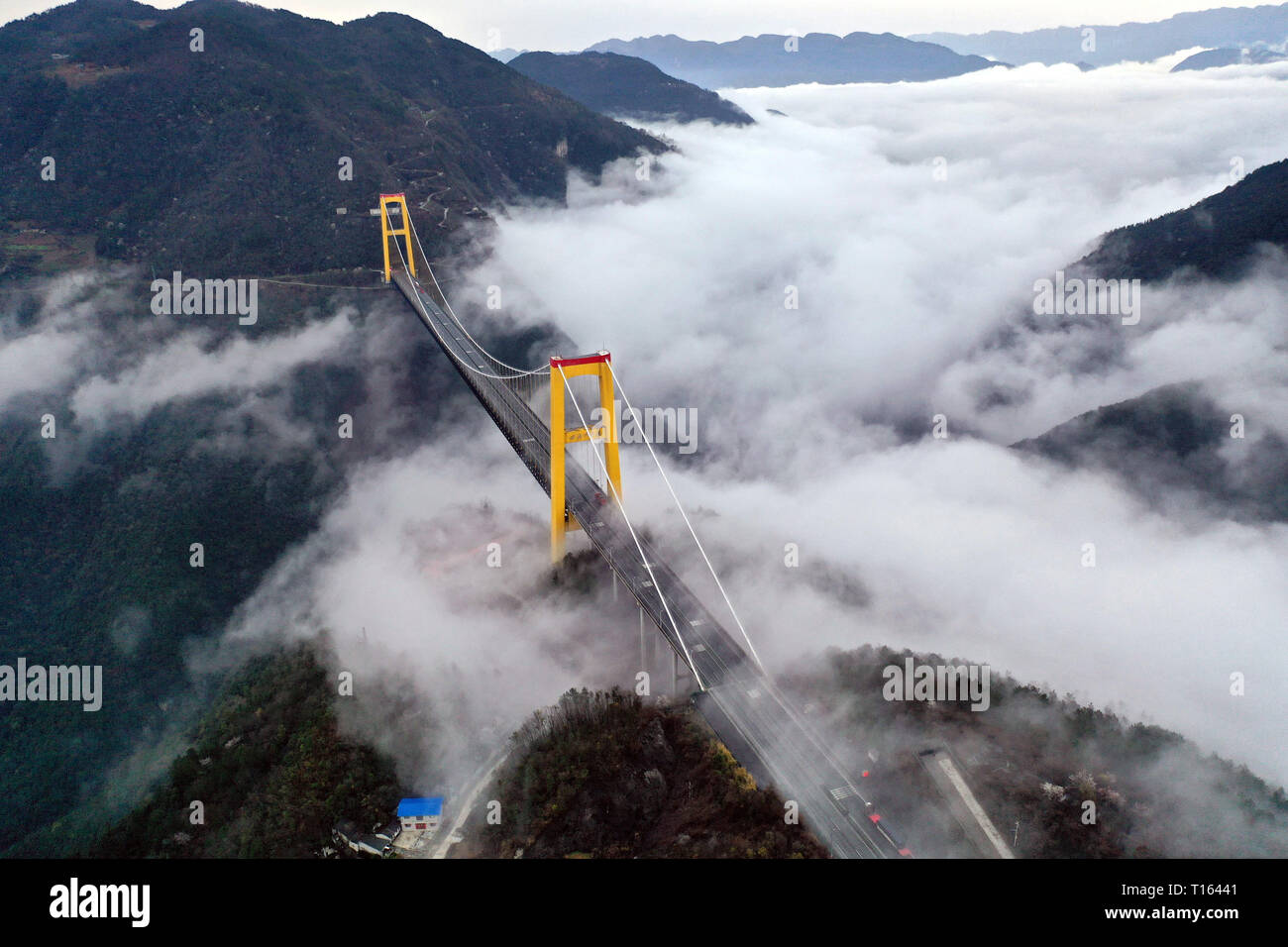 Enshi, China. 23rd Mar, 2019. This aerial photo taken on March 23, 2019 ...