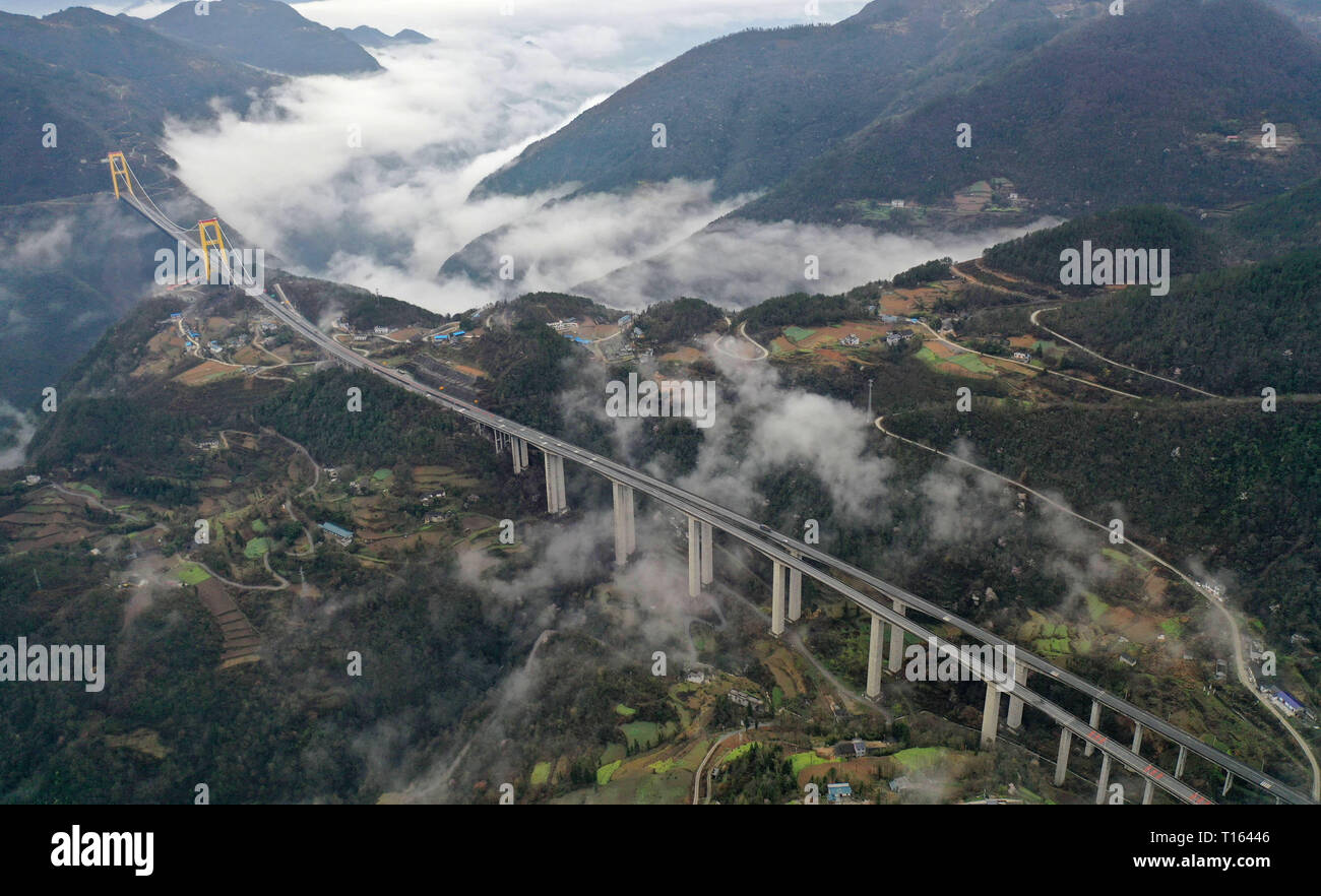 Enshi, China. 23rd Mar, 2019. This aerial photo taken on March 23, 2019 ...
