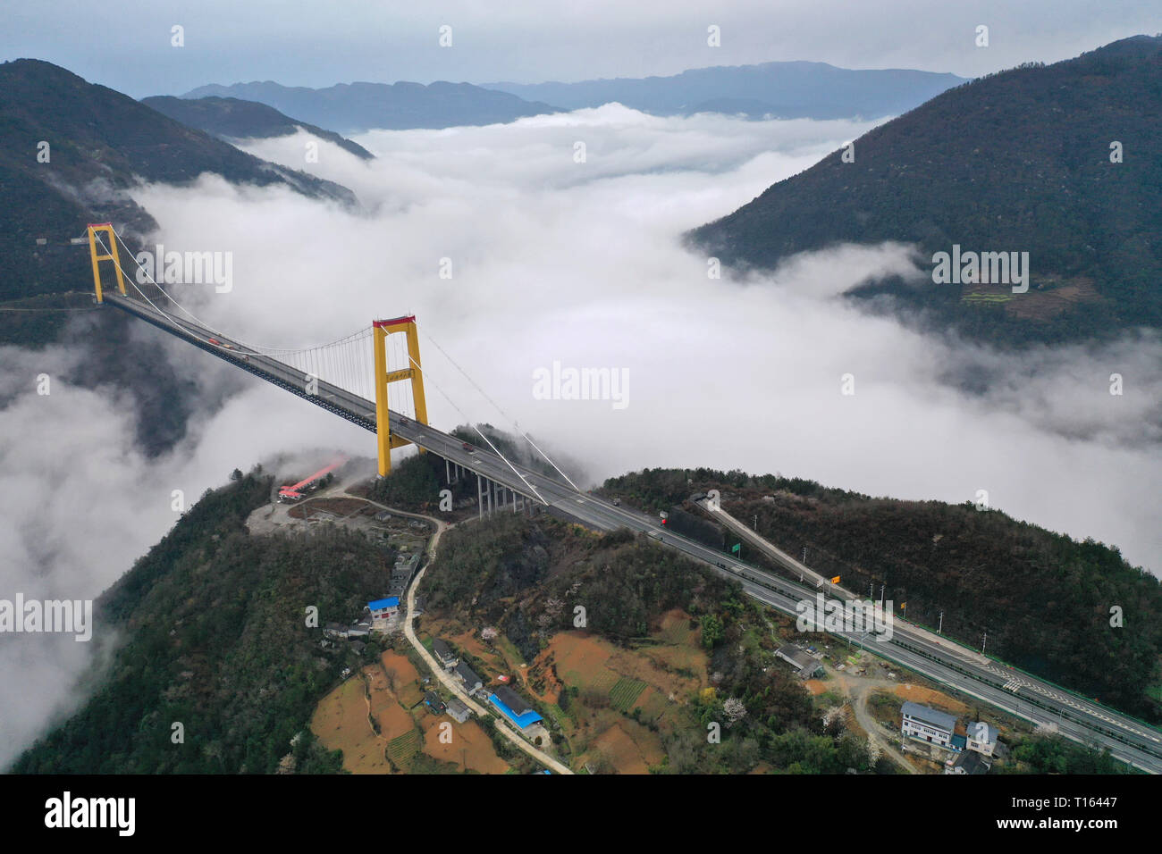 Enshi, China. 23rd Mar, 2019. This aerial photo taken on March 23, 2019 ...