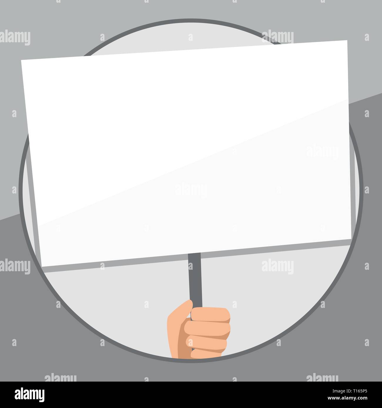 Hand Holding Blank White Placard Supported By Handle For Social
