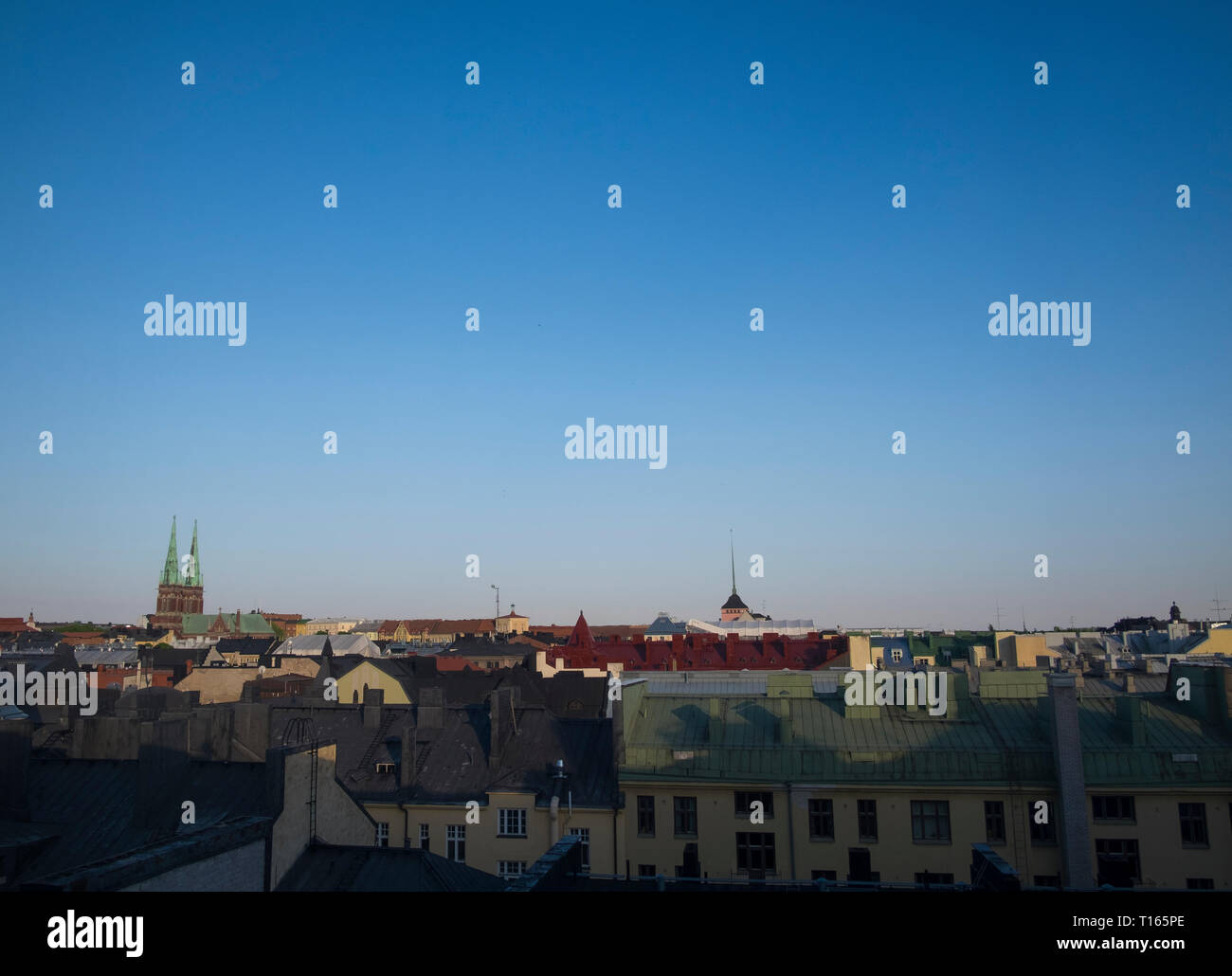 The Helsinki skyline during the longest days of summer, June. This ...