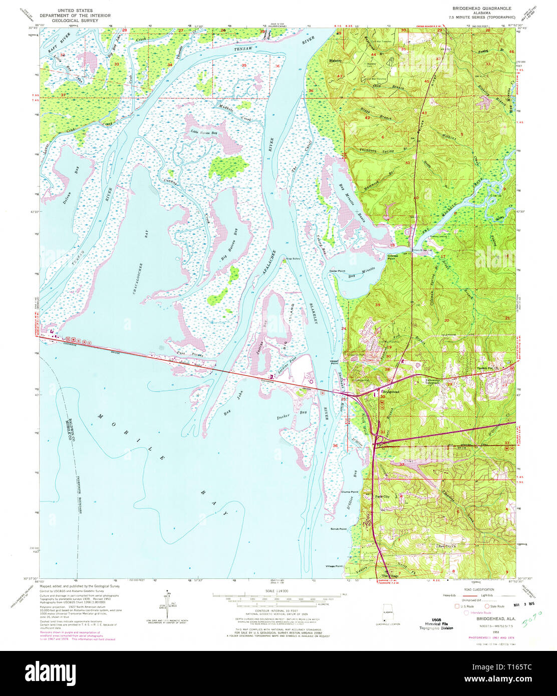 USGS TOPO Map Alabama AL Bridgehead 303327 1953 24000 Stock Photo - Alamy