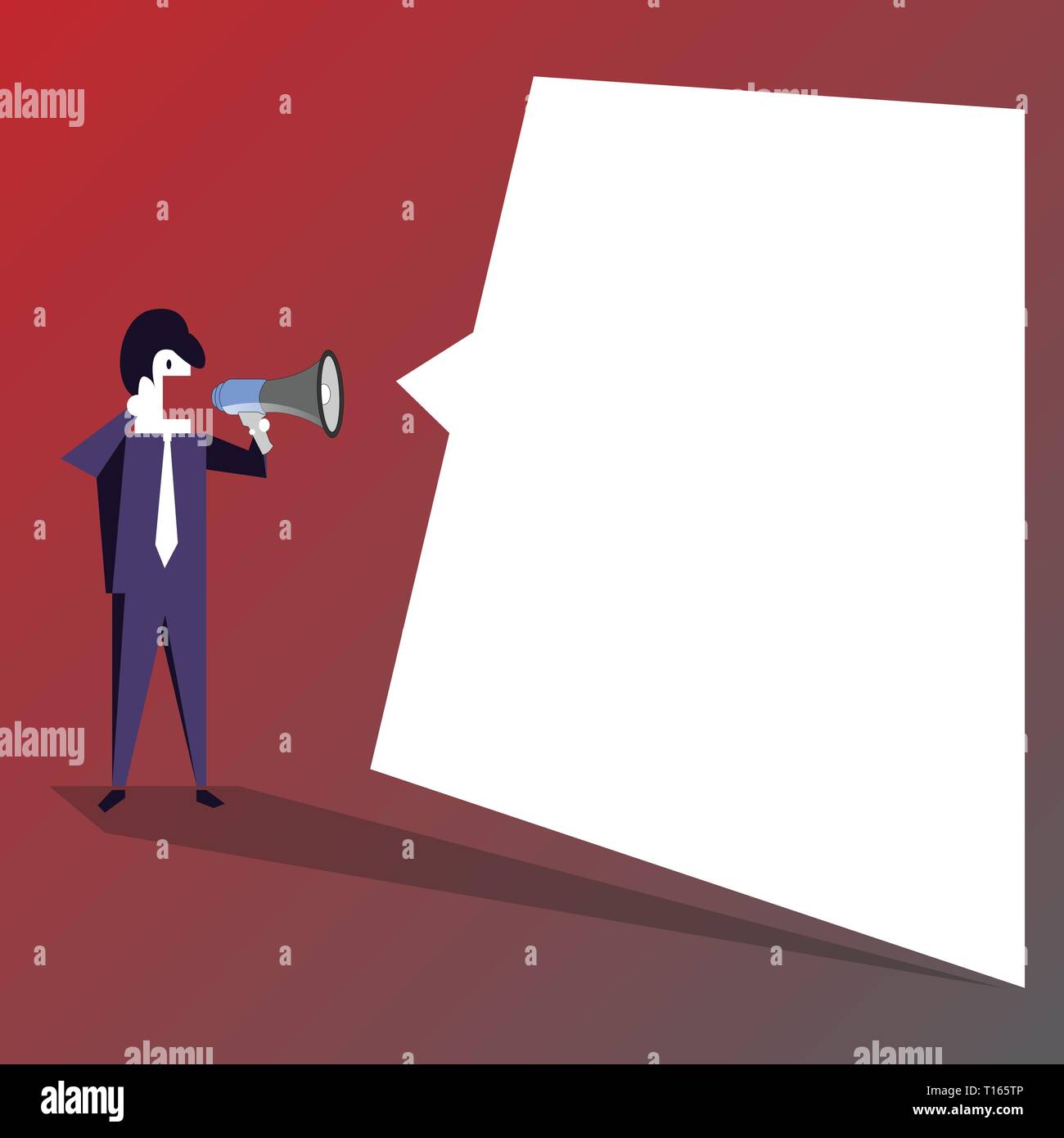 Businessman Shouting on Megaphone and Blank White Uneven Shape Speech ...