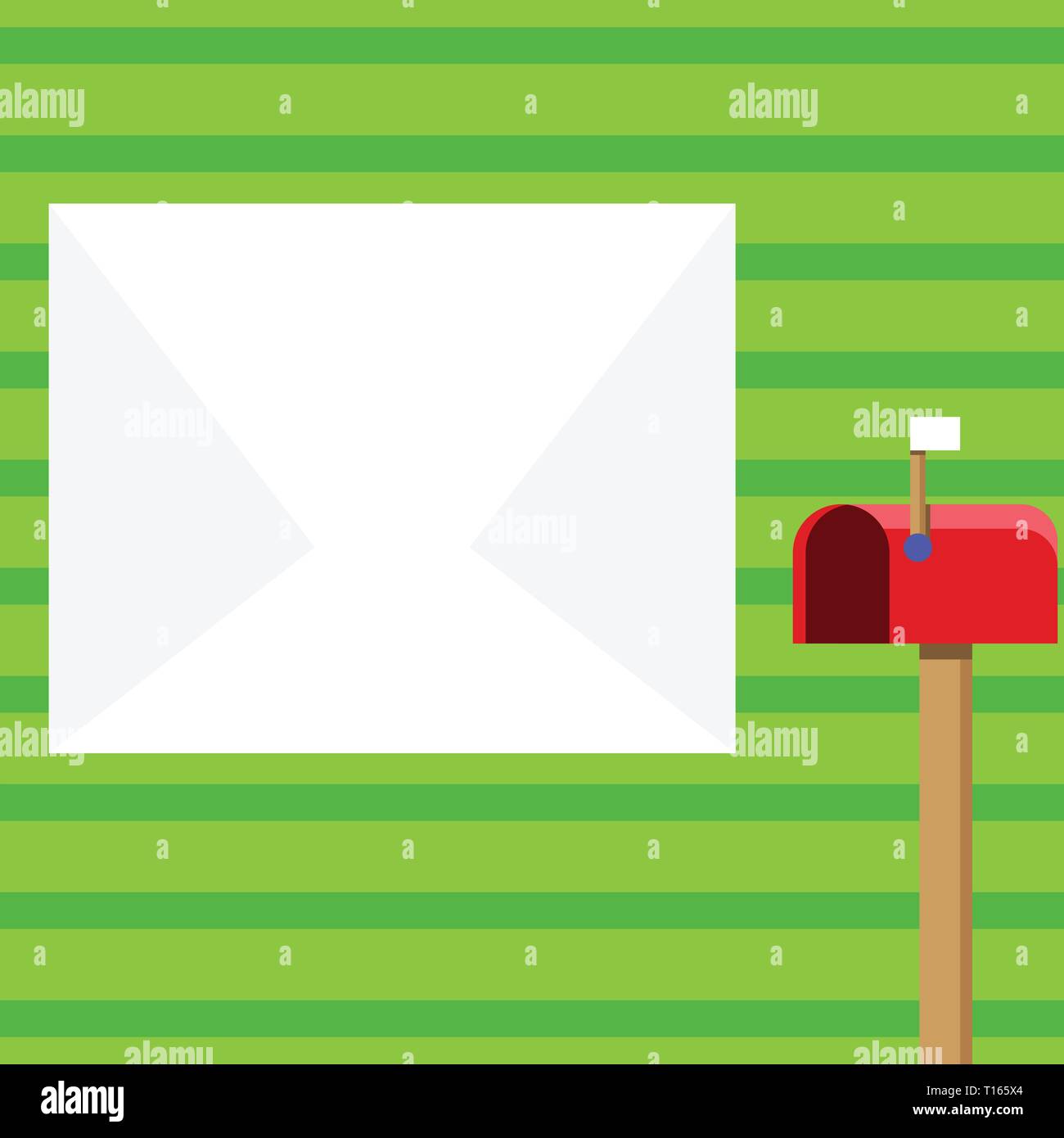 Blank Big White Envelope and Open Red Mailbox with Small Flag Up ...