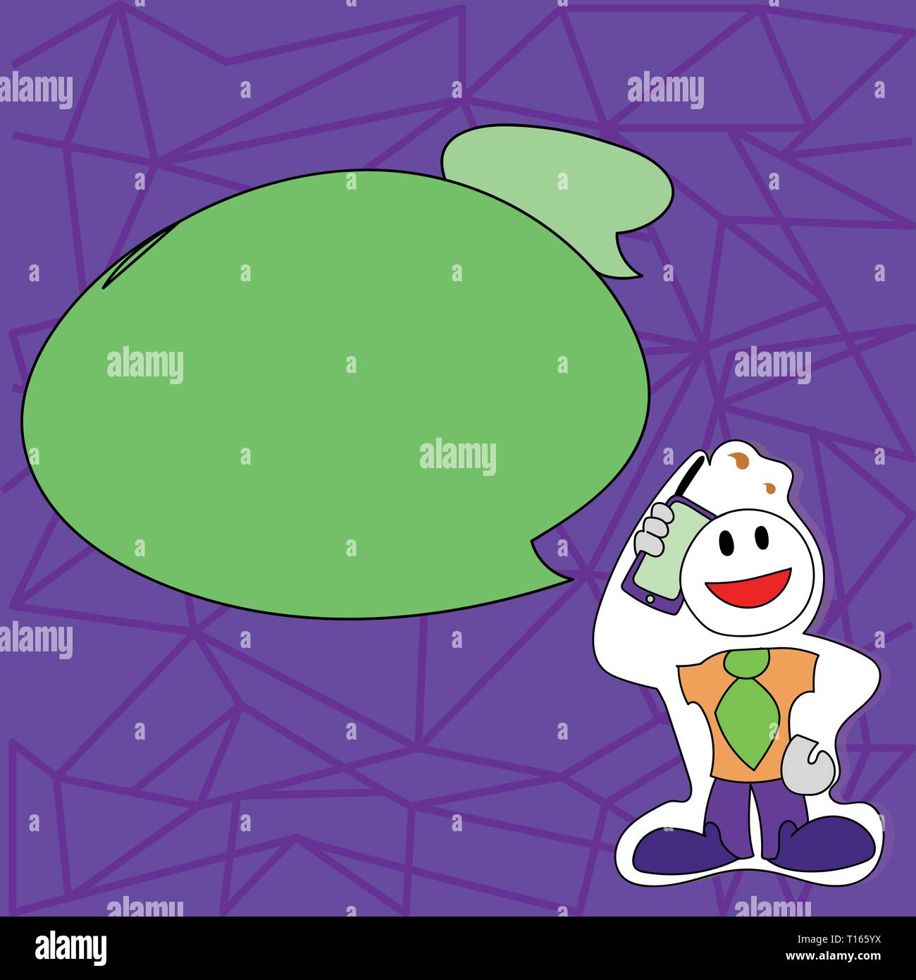 Smiley Face Man in Necktie Holding Smartphone to his Head in Sticker ...