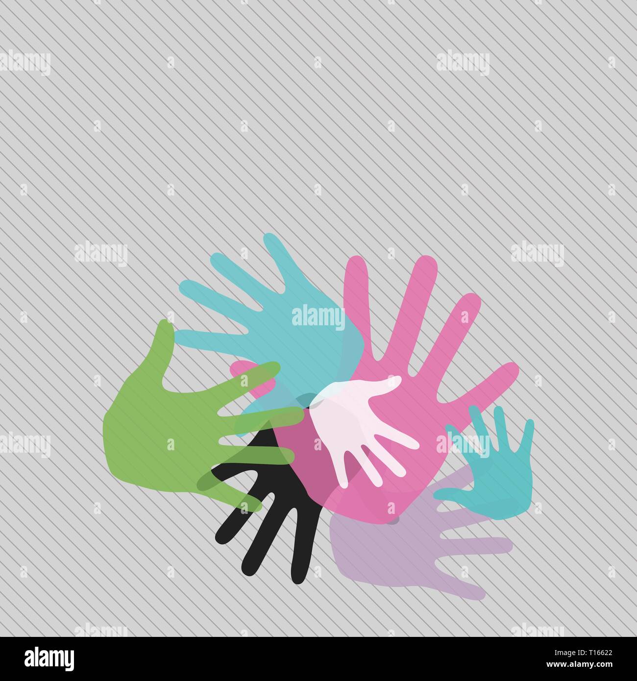 Color Hand Marks of Different Sizes Overlapping for Teamwork and ...