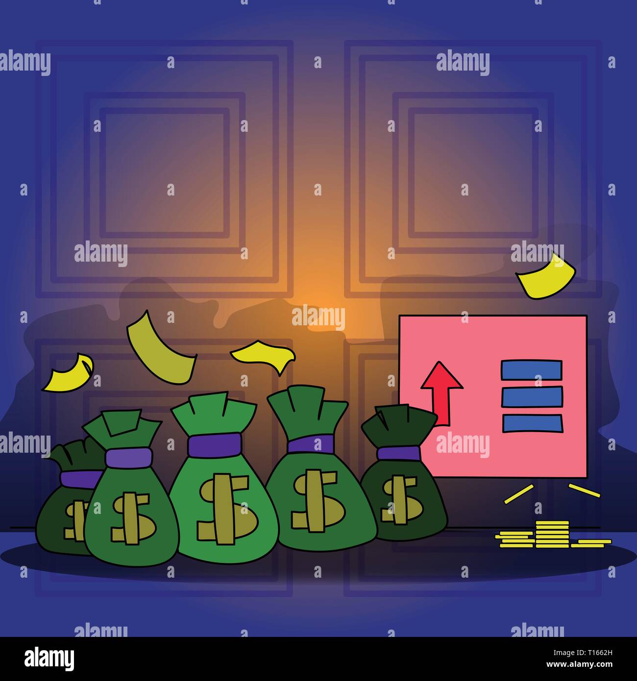 Colorful Money Bag with Dollar Currency Sign and Arrow with Blank ...