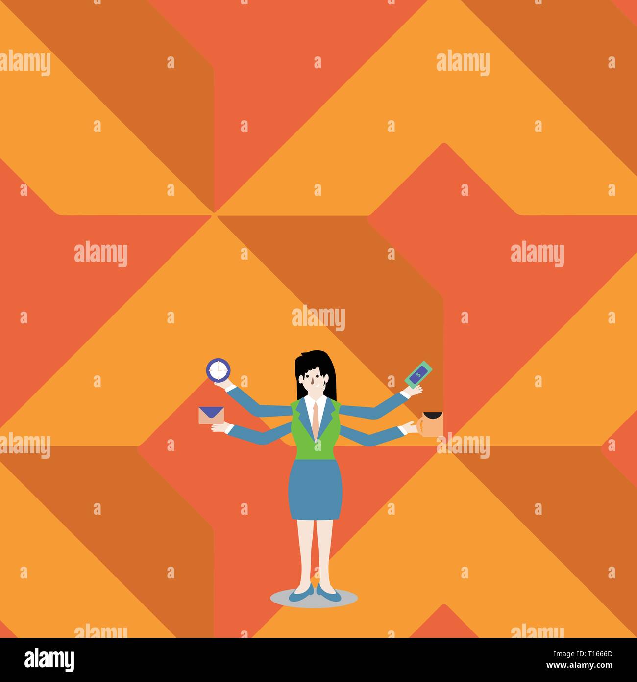 Businesswoman with Four Arms Extending Sideways Holding Workers Needed ...