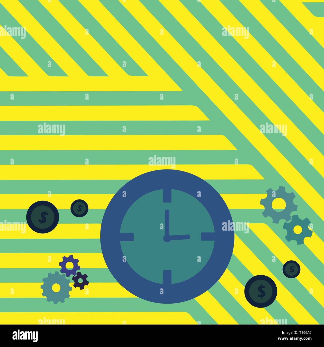 Time Management Icons of Clock, Cog Wheel Gears and Dollar Currency ...