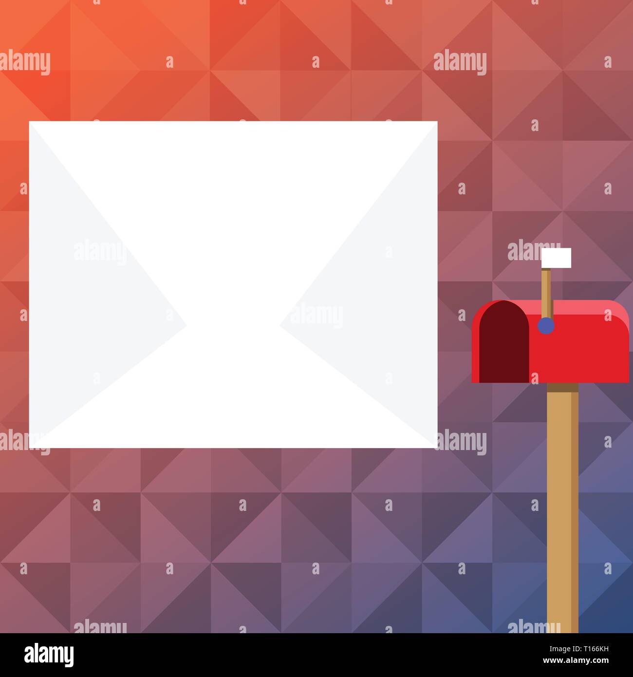 Blank Big White Envelope and Open Red Mailbox with Small Flag Up ...