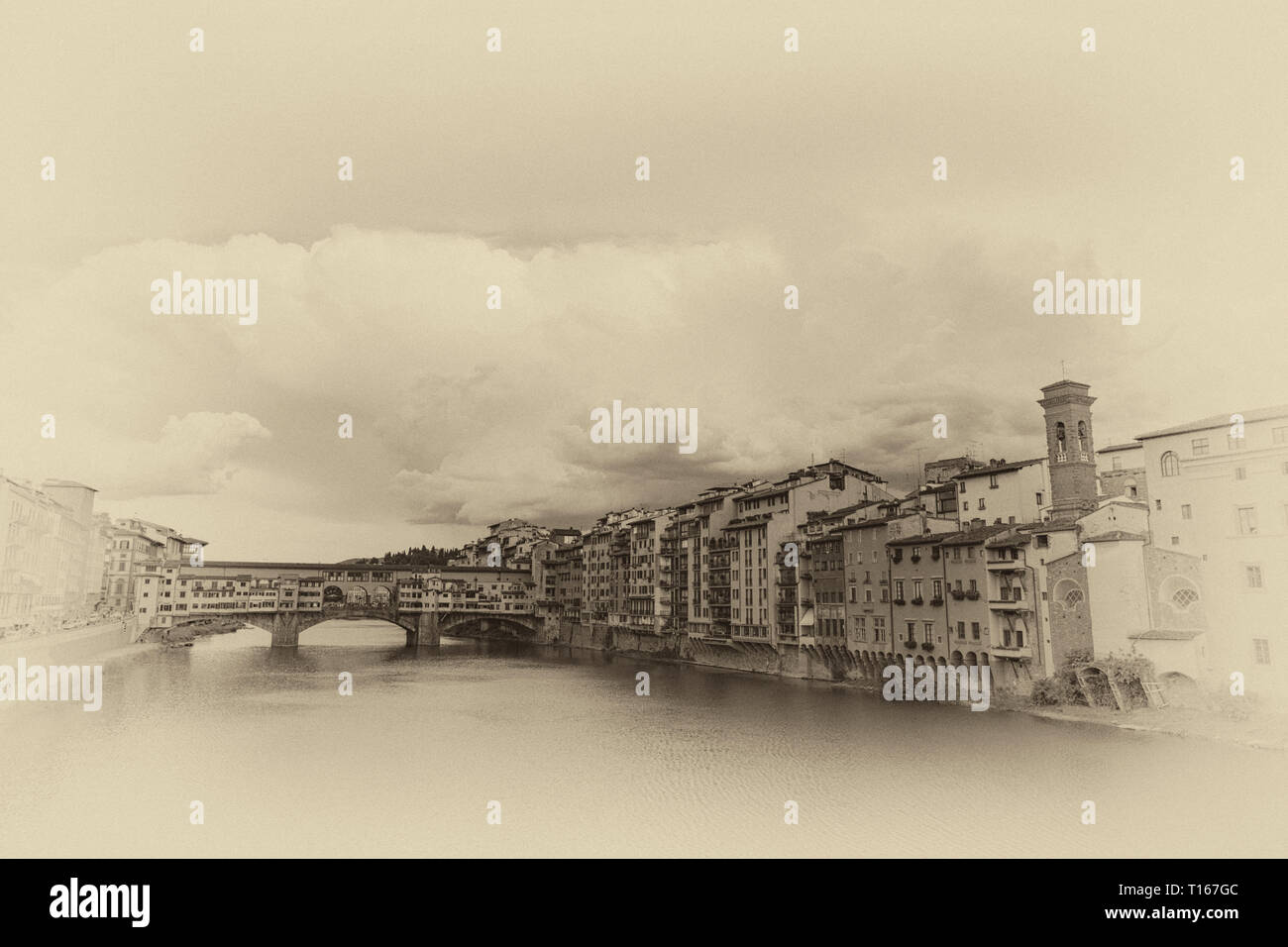 The Ponte Vecchio, a medieval stone closed-spandrel segmental arch ...