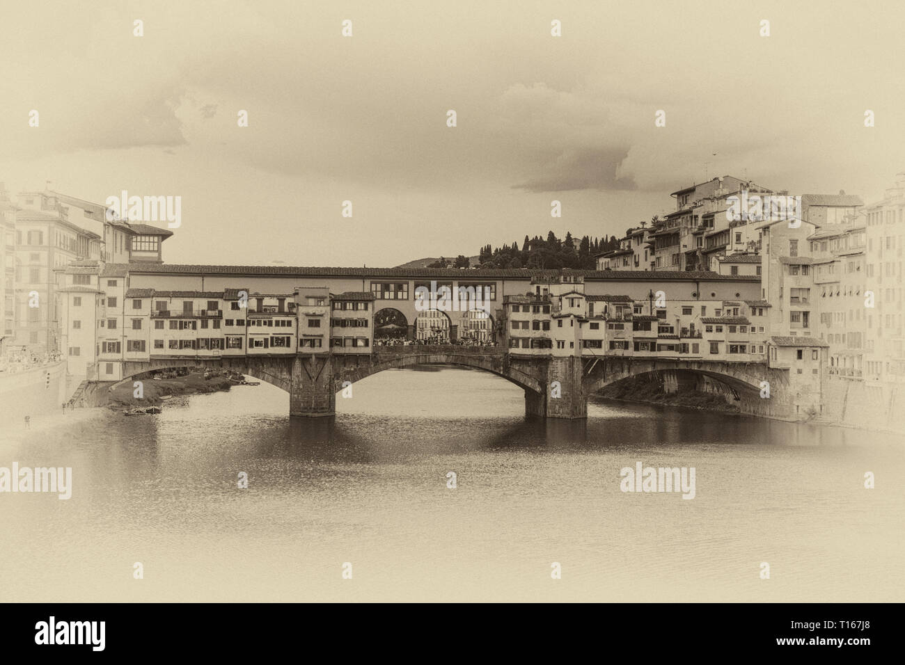 The Ponte Vecchio, a medieval stone closed-spandrel segmental arch ...