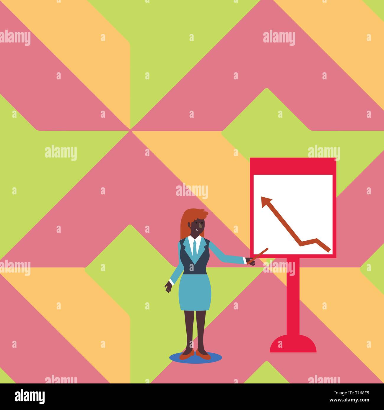 Businesswoman Holding Stick Pointing to Chart of Arrow Upward on ...