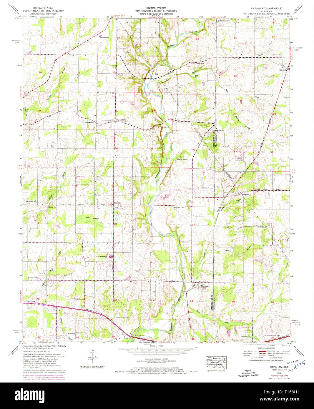USGS TOPO Map Alabama AL Capshaw 303408 1958 24000 Stock Photo - Alamy