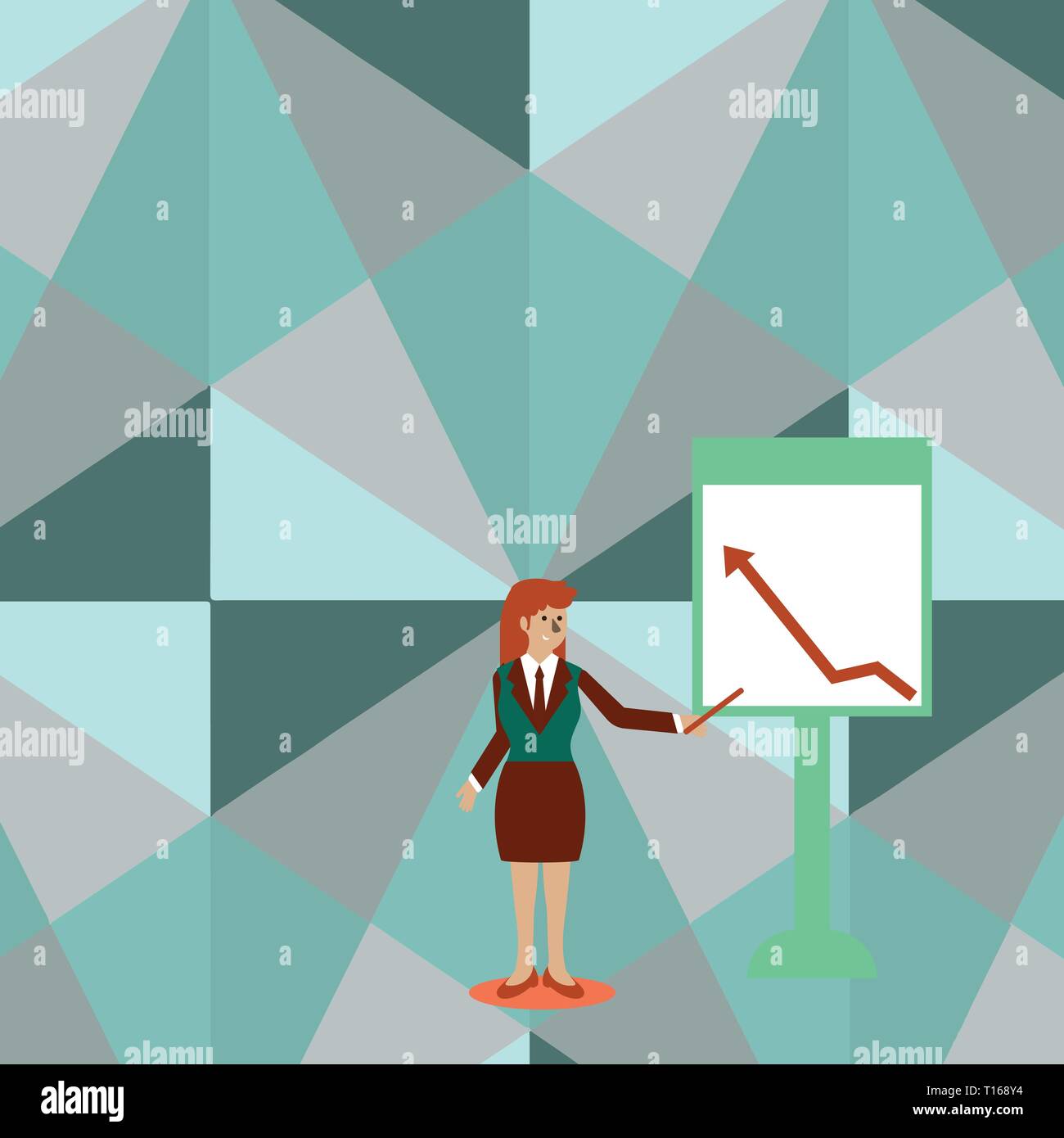 Businesswoman Holding Stick Pointing to Chart of Arrow Upward on ...