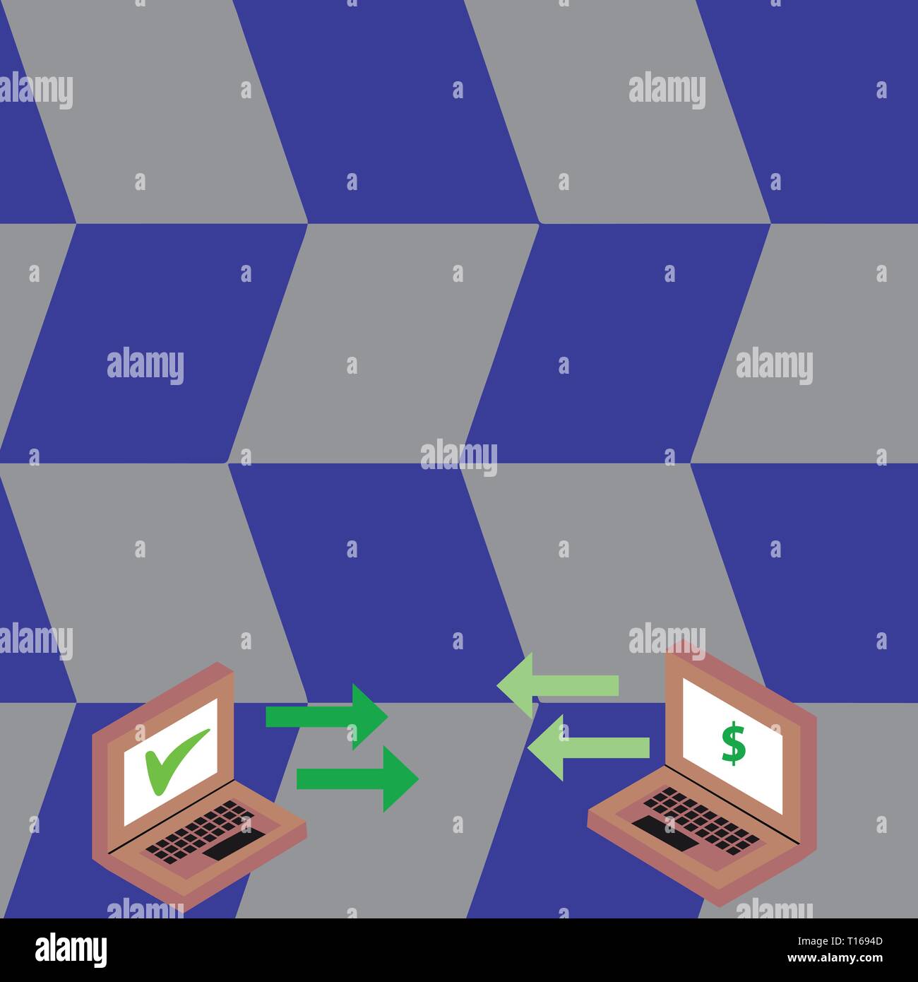 Exchange Arrow Icons Between Two Laptop with Currency Sign and Check ...