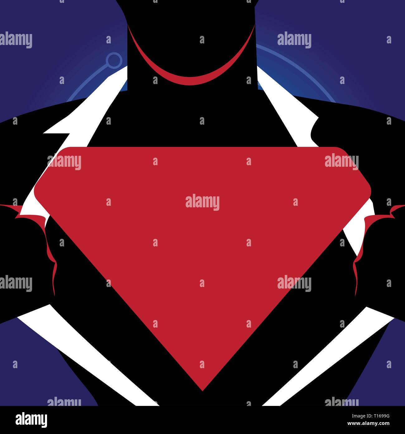 Man in Superman Pose Opening his Shirt to reveal the Blank Triangular ...