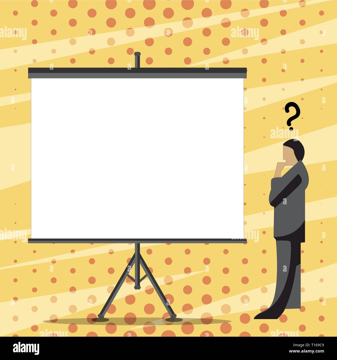 Businessman with Question Mark Above his Head Standing Beside Blank ...
