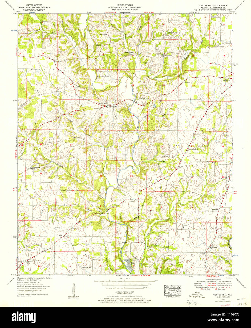 USGS TOPO Map Alabama AL Center Hill 303440 1952 24000 Stock Photo - Alamy