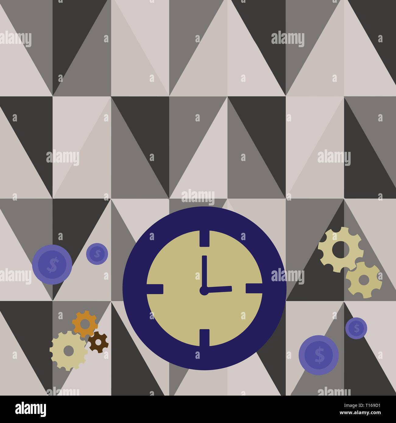 Time Management Icons of Clock, Cog Wheel Gears and Dollar Currency ...