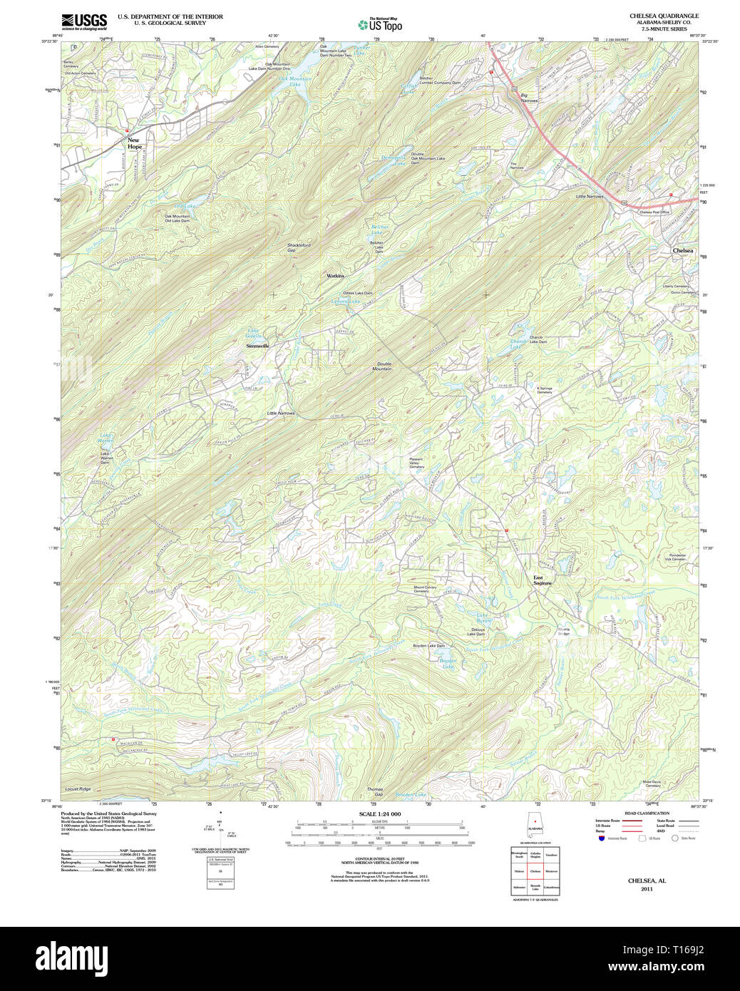 USGS TOPO Map Alabama AL Chelsea 20111206 TM Stock Photo - Alamy