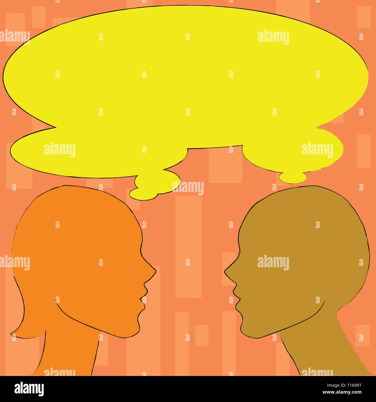 Silhouette Sideview Profile Image of Man and Woman with Shared Thought ...