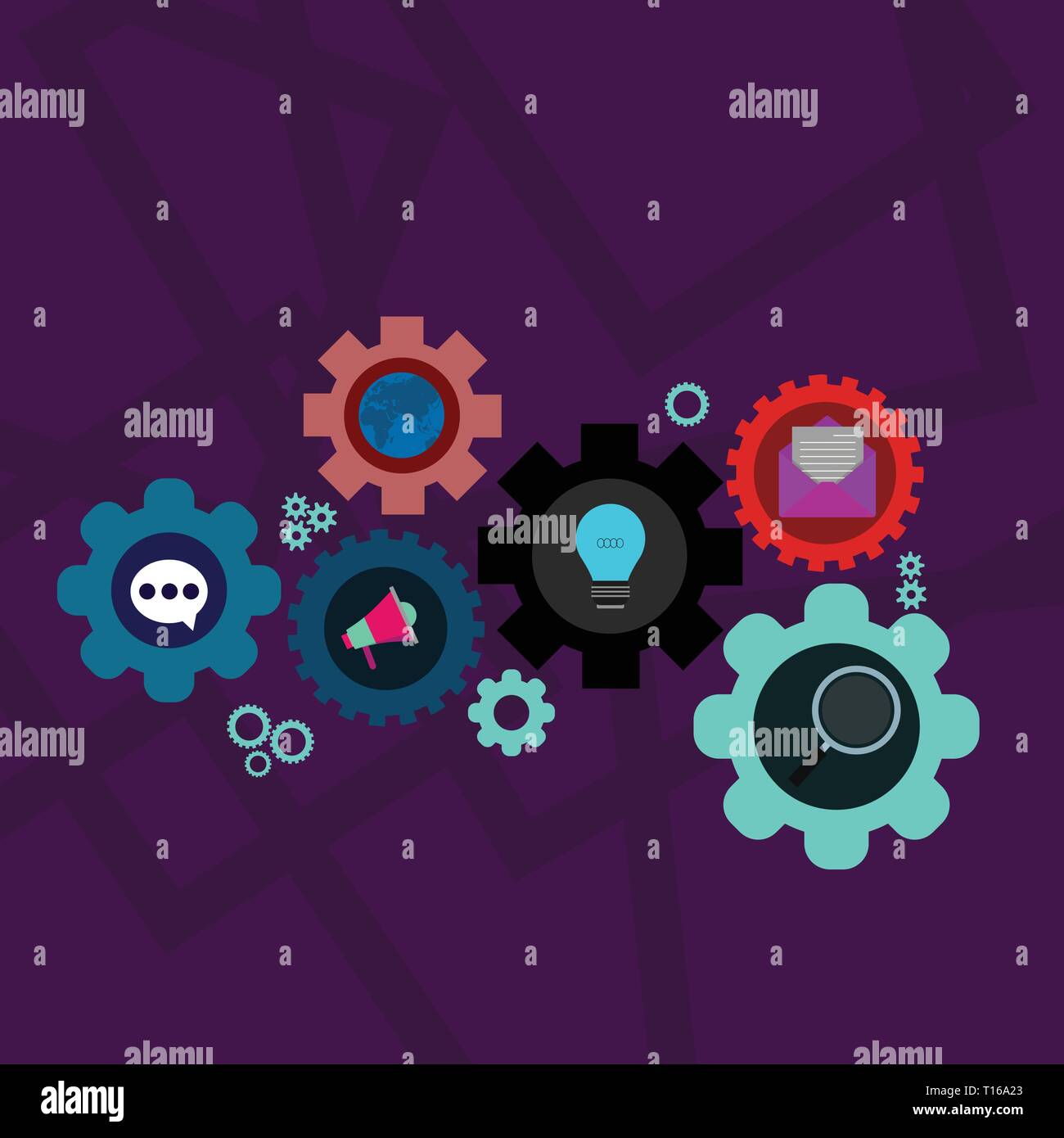 Set of Global Online Social Networking Icons Inside Colorful Cog Wheel ...