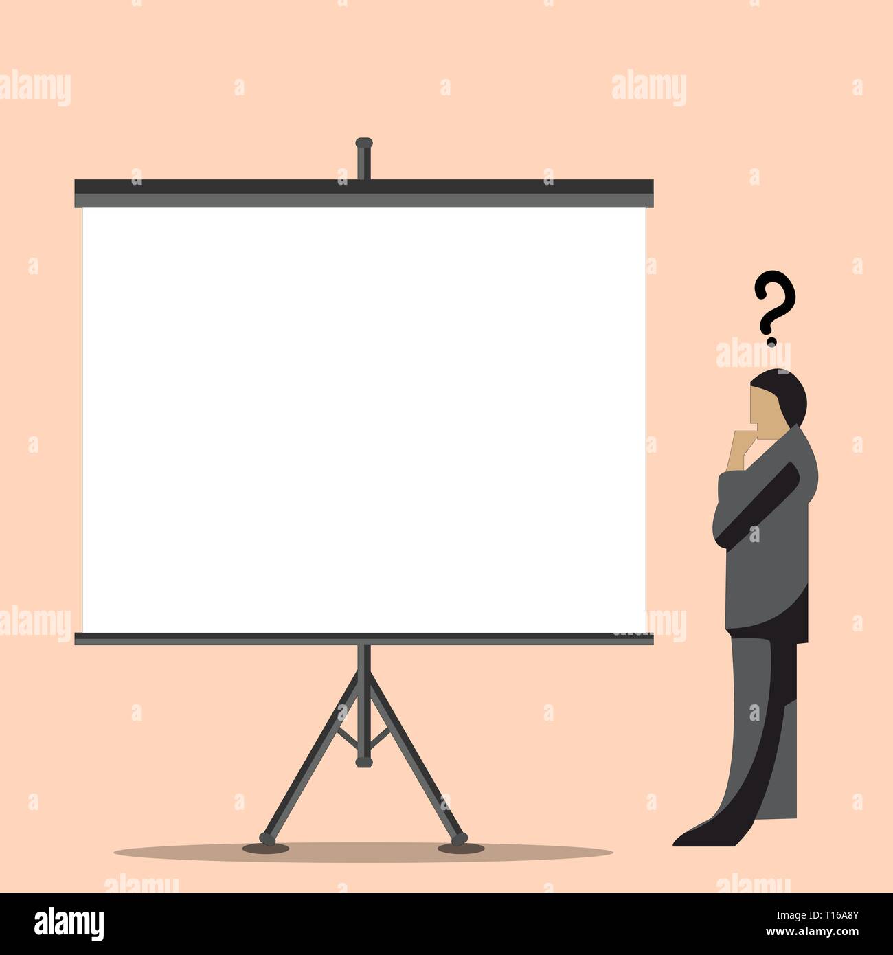 Businessman with Question Mark Above his Head Standing Beside Blank ...