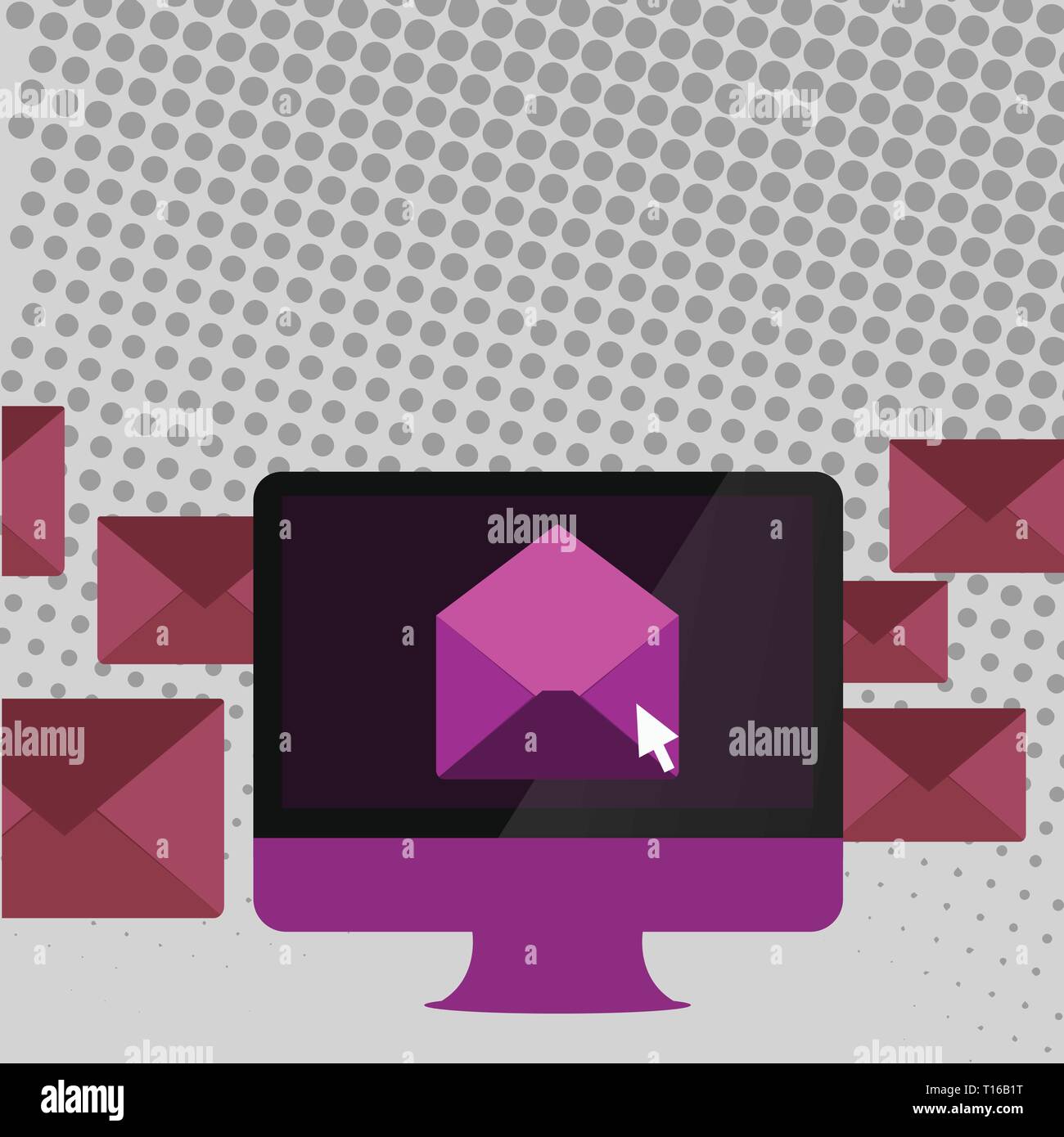 Open Color Envelope inside Computer Screen. Letter Casing Surrounds the ...