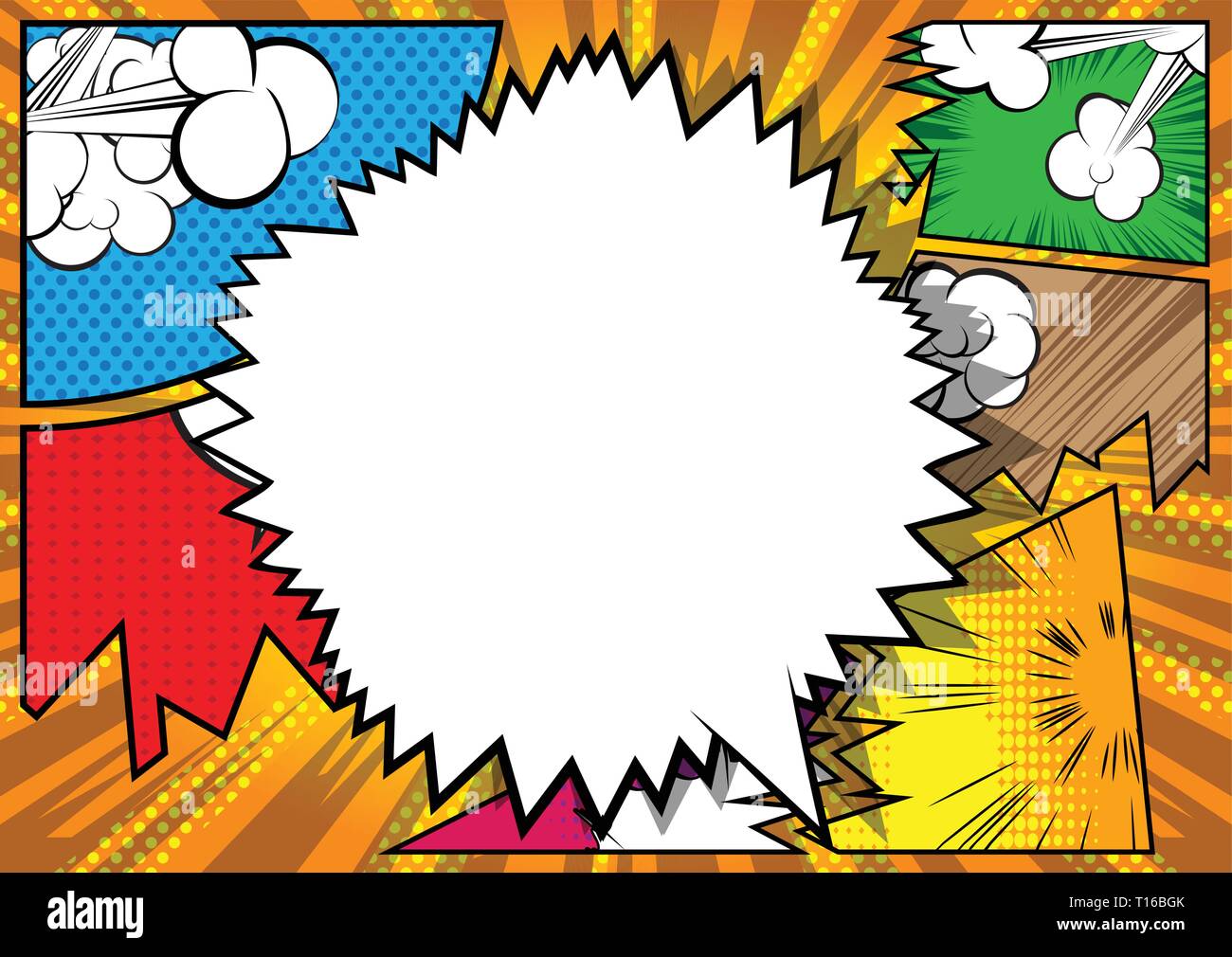 Vector illustrated retro comic book background with big blank speech ...