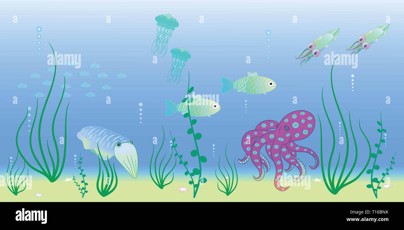 animals of the deep sea vector illustration Stock Vector Image & Art ...