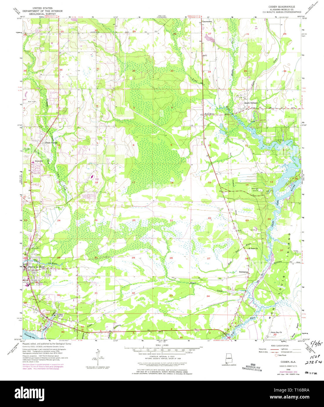 USGS TOPO Map Alabama AL Coden 303541 1956 24000 Stock Photo - Alamy
