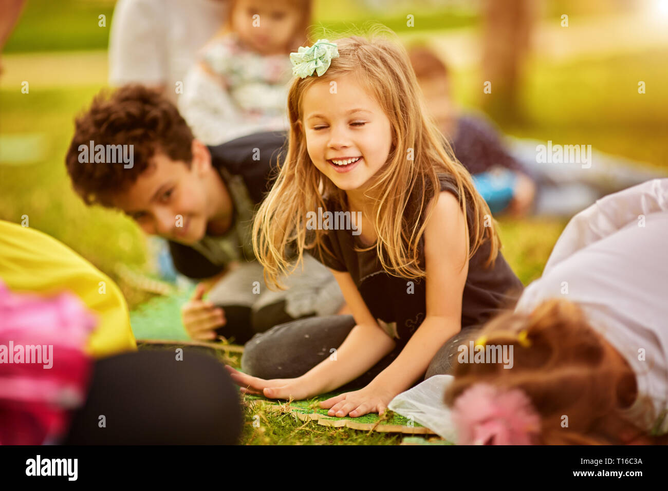 Kids Playing Cheerful Park Outdoors Concept, group of children hang out ...