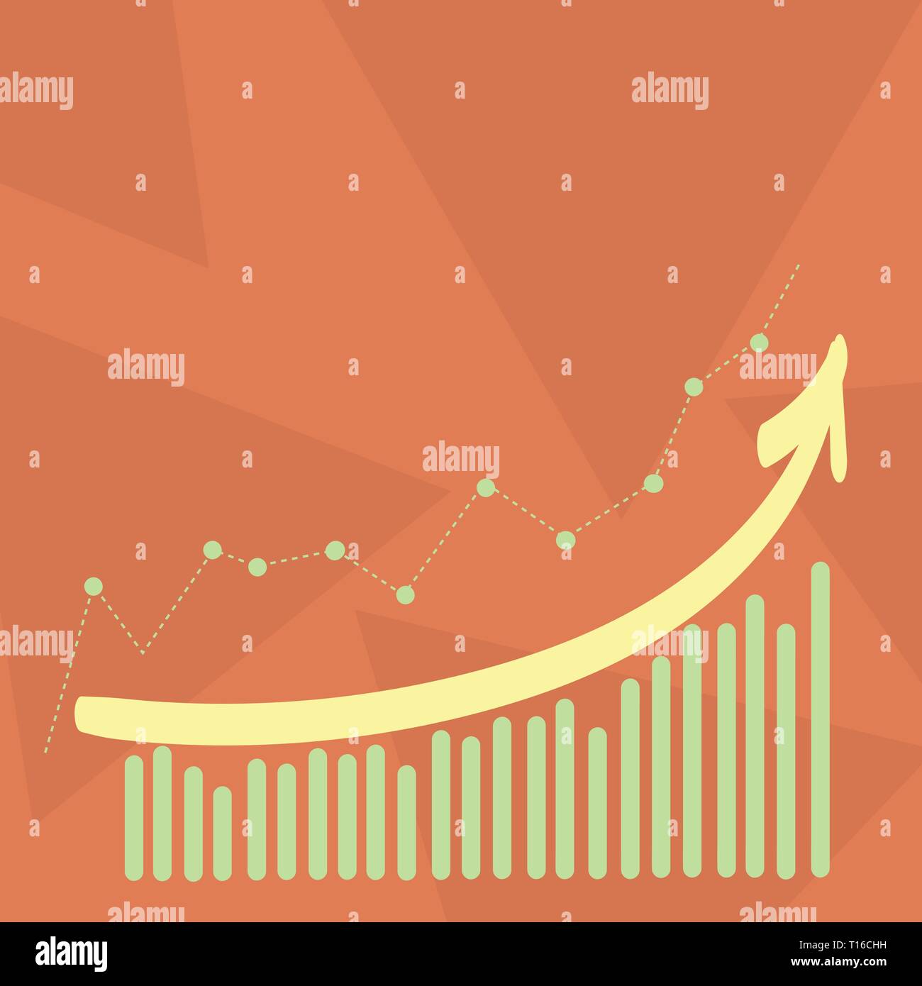 Combination of Colorful Column and Line Graphic Chart with Arrow Going ...
