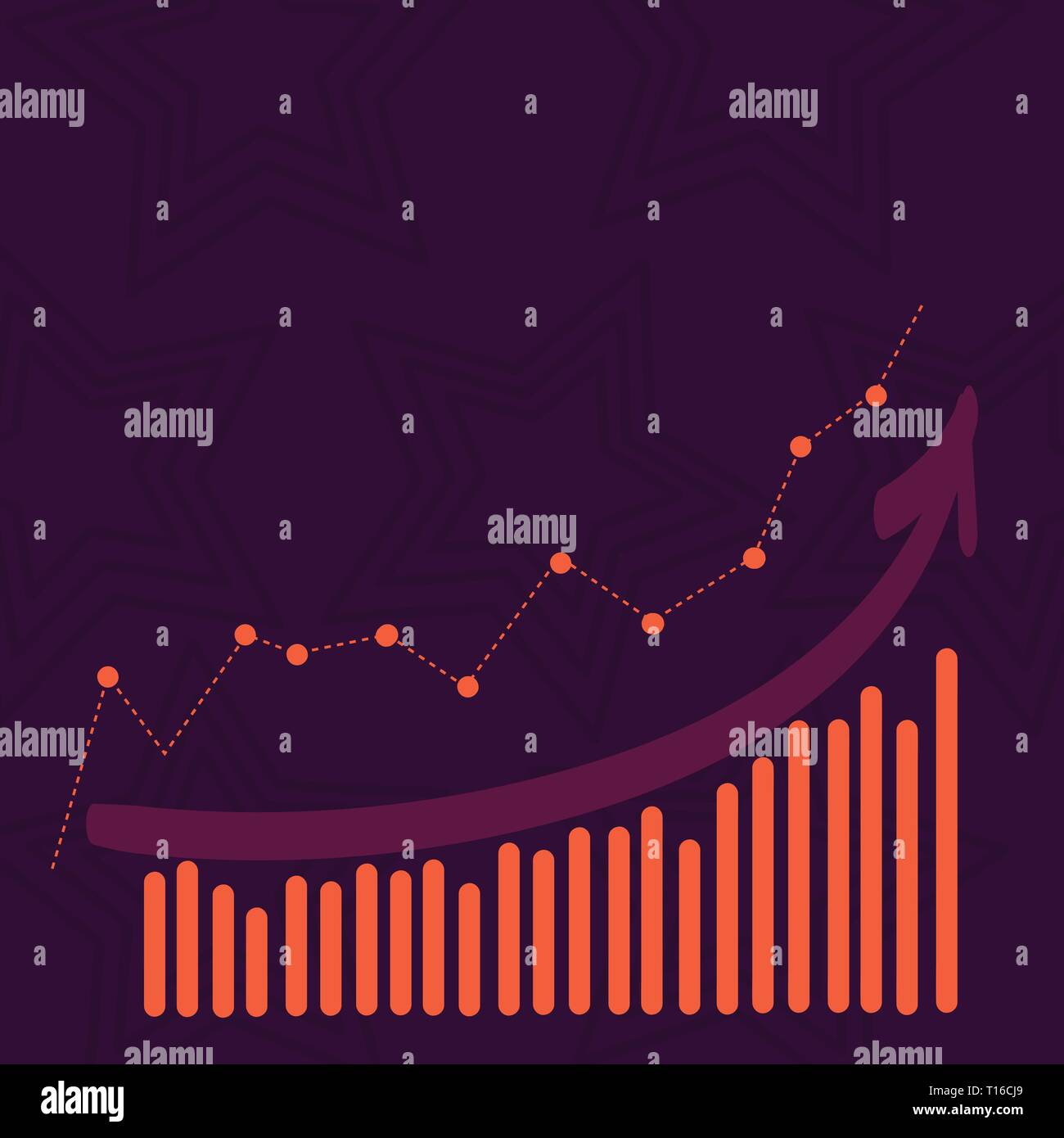 Combination of Colorful Column and Line Graphic Chart with Arrow Going ...