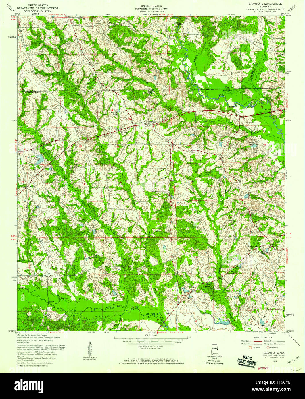 USGS TOPO Map Alabama AL Crawford 303606 1955 24000 Stock Photo - Alamy