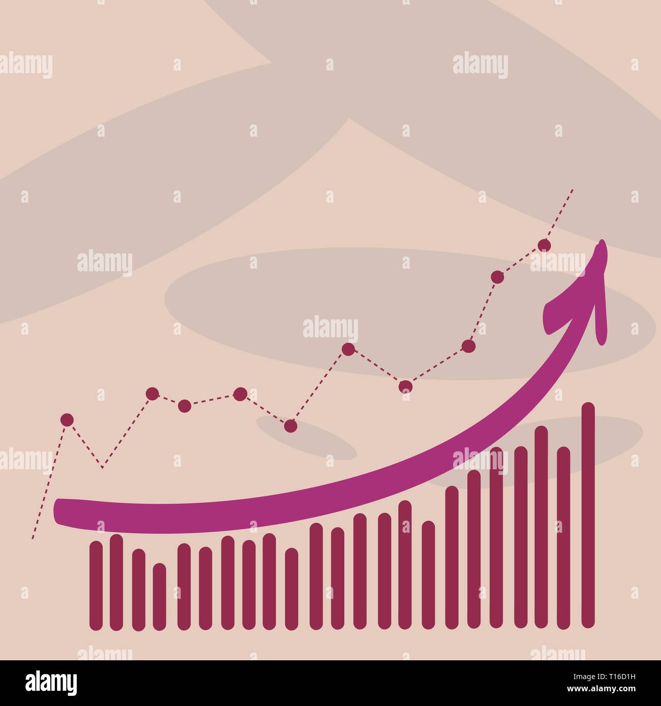 Combination of Colorful Column and Line Graphic Chart with Arrow Going ...