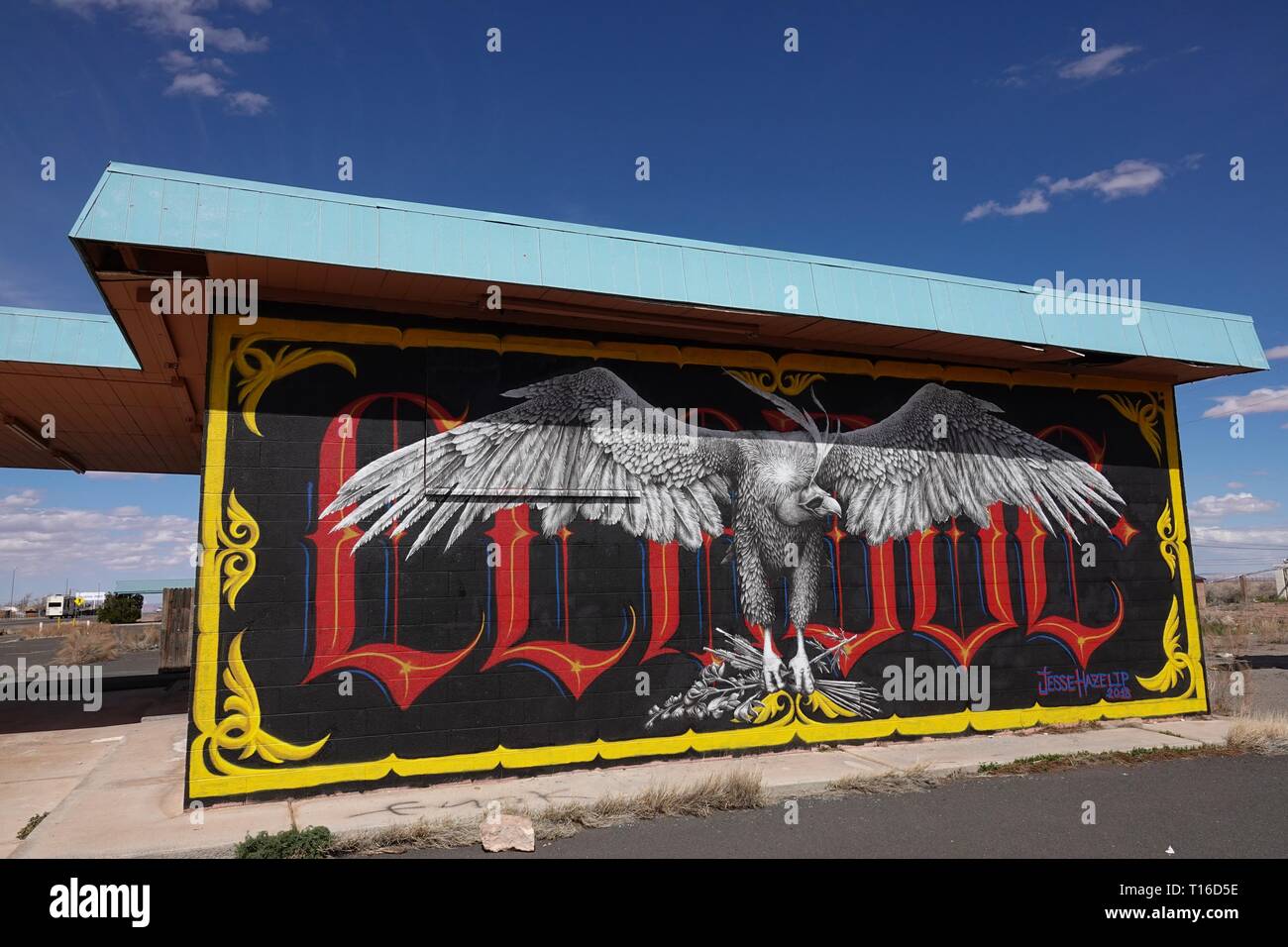 On the road north to Page, Arizona graffiti covers many of abandoned ...