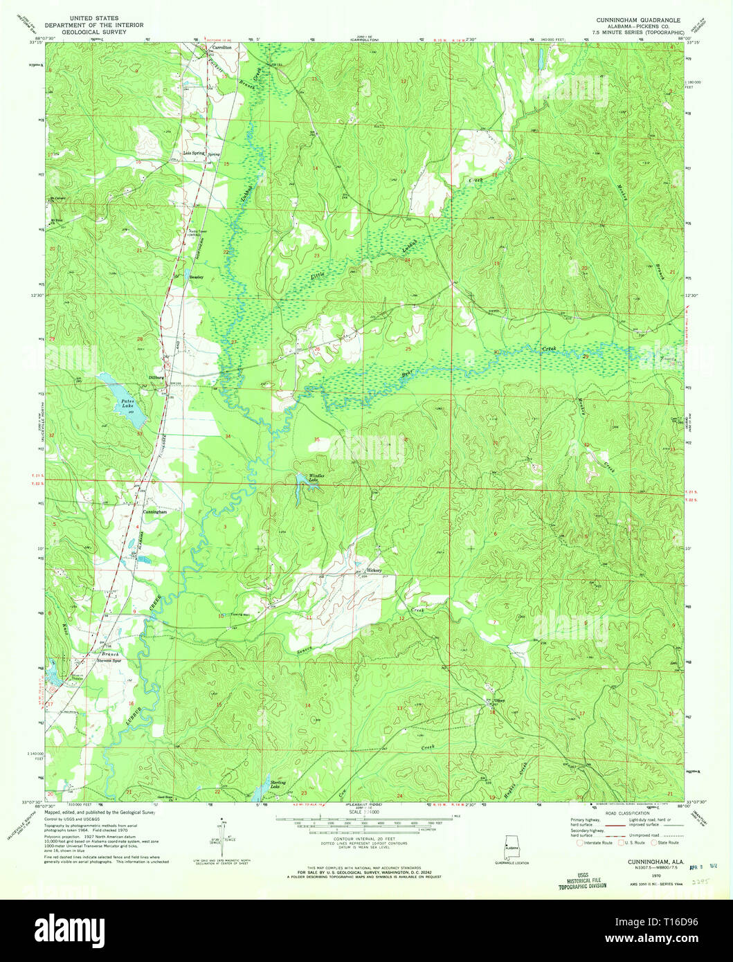 USGS TOPO Map Alabama AL Cunningham 303626 1970 24000 Stock Photo - Alamy